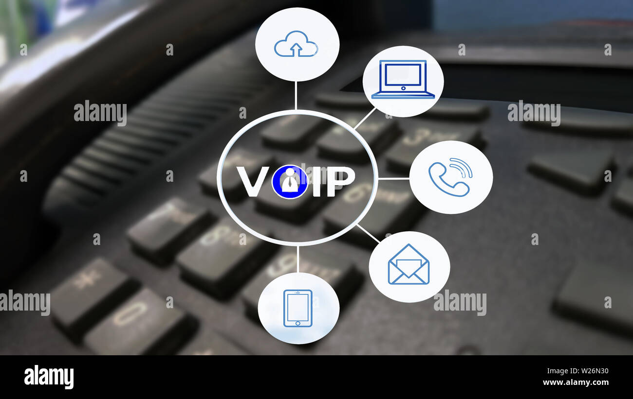 VOIP and telecommunication concept,IP Phone connecting to other VOIP ...