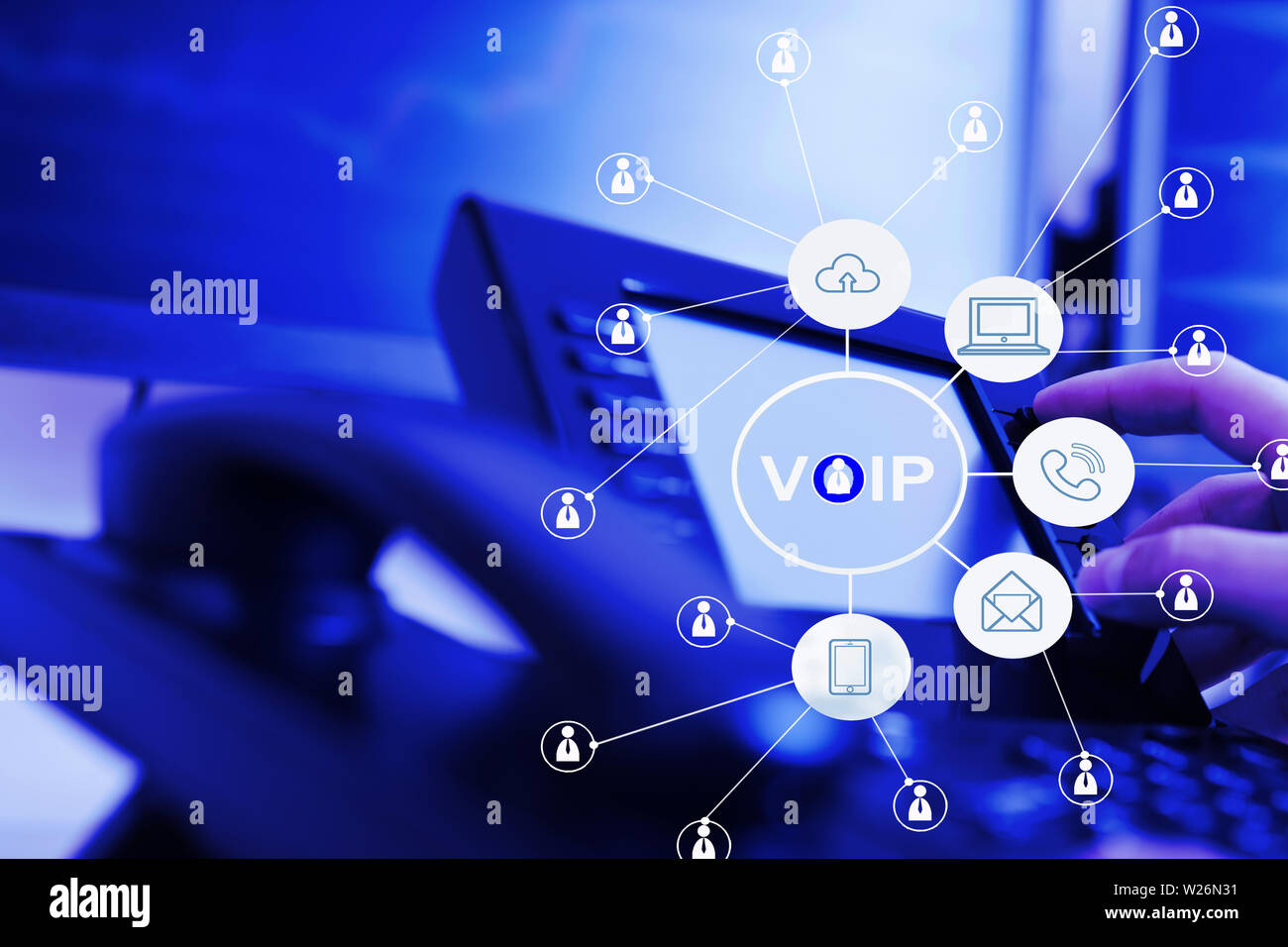 VOIP and telecommunication concept,IP Phone connecting to other VOIP ...