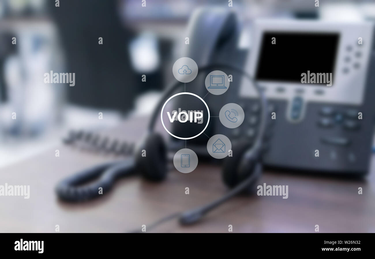 VOIP and telecommunication concept,IP Phone connecting to other VOIP ...