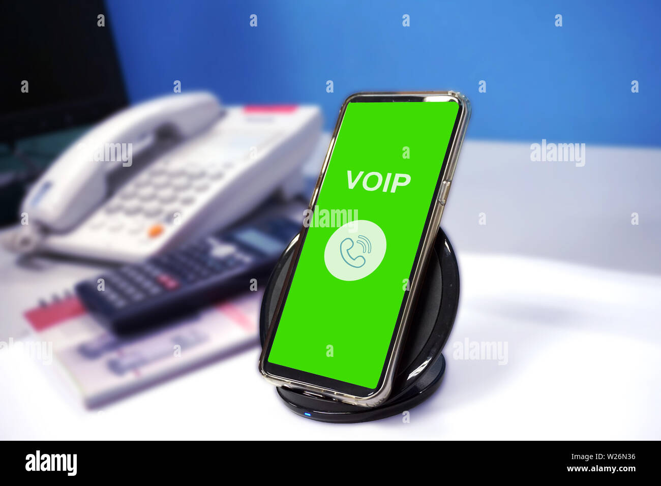 VOIP telephone with internet connection on the table Stock Photo - Alamy