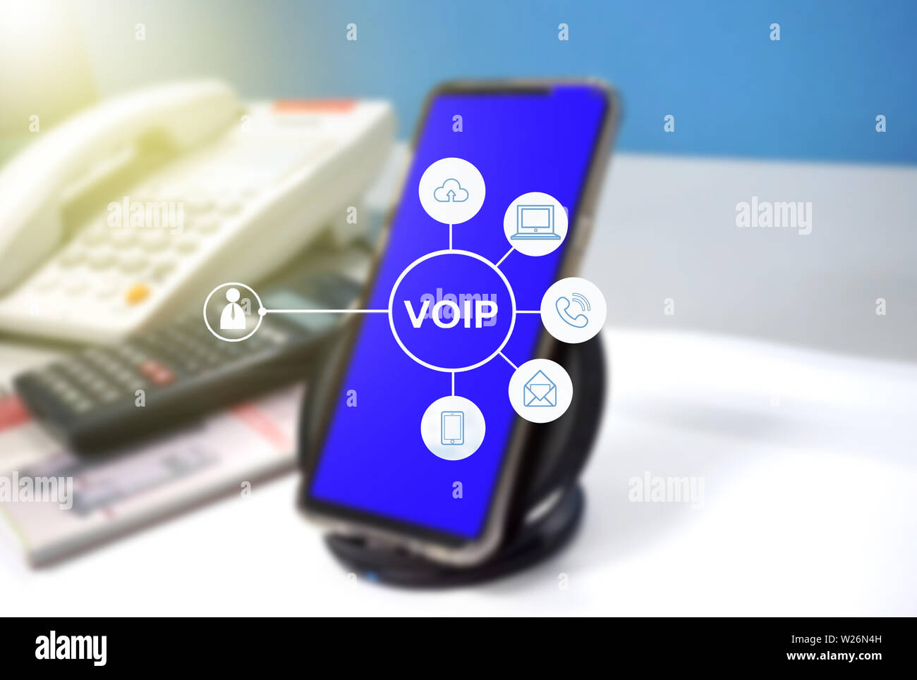 VOIP telephone with internet connection on the table Stock Photo - Alamy
