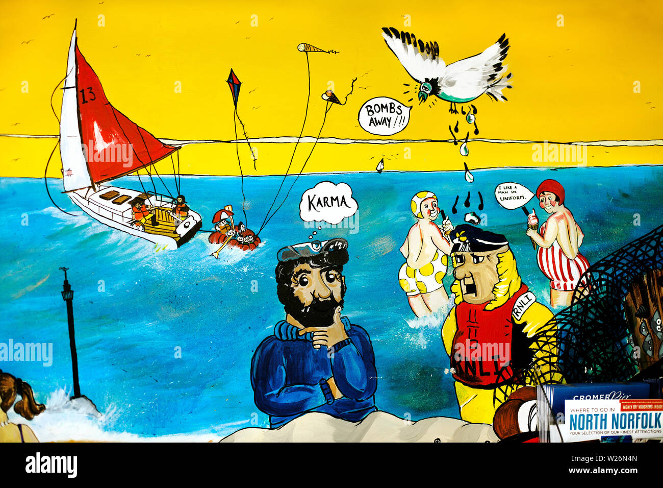 Mural depicting classic saucy British seaside humour Stock Photo - Alamy