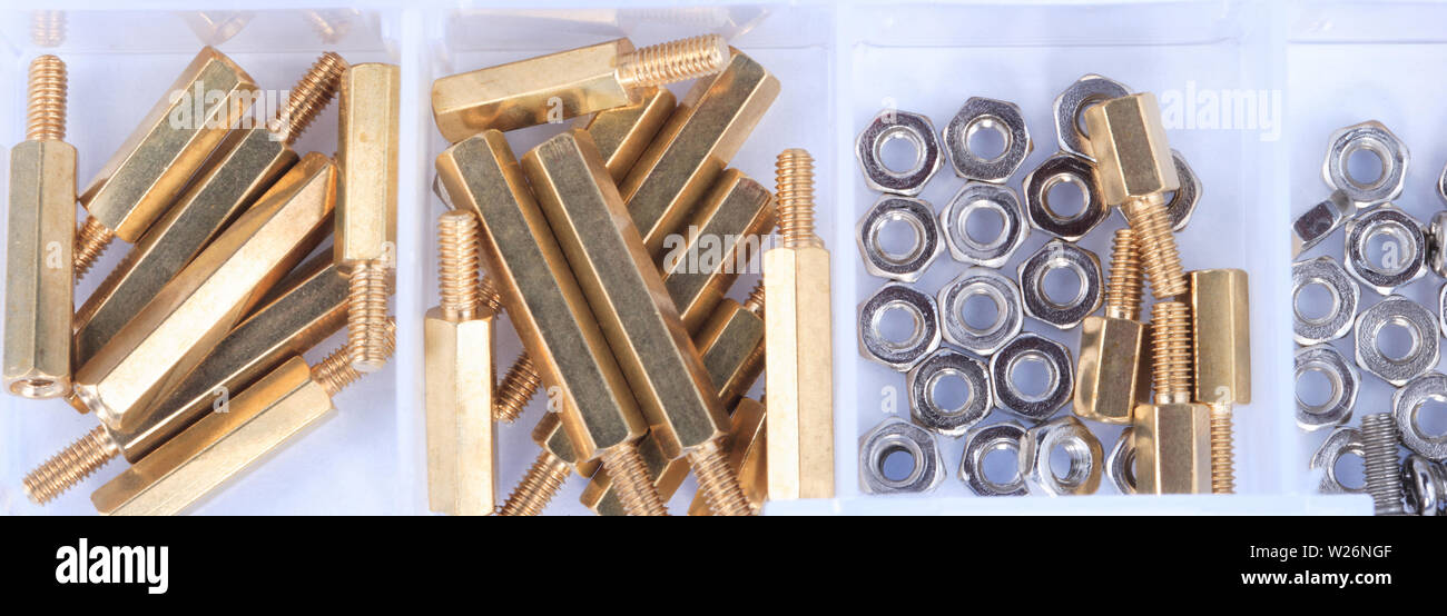 Brass Standoff Spacer Male and Female set in plastic container Stock ...