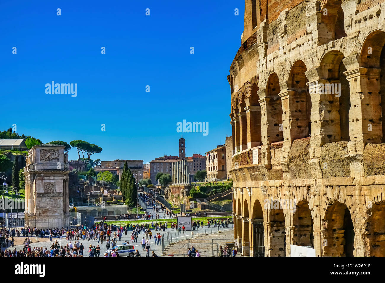 Details Ancient Roman Forum, Colosseum and Contantine Arch Rome Italy ...