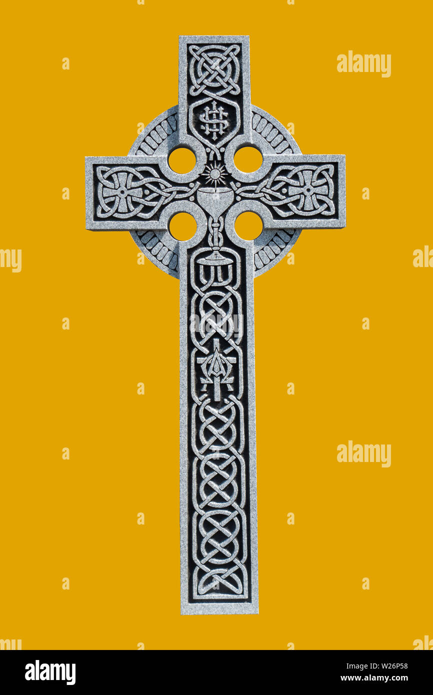 An ornate granite Celtic cross from the grave of a Roman Catholic ...