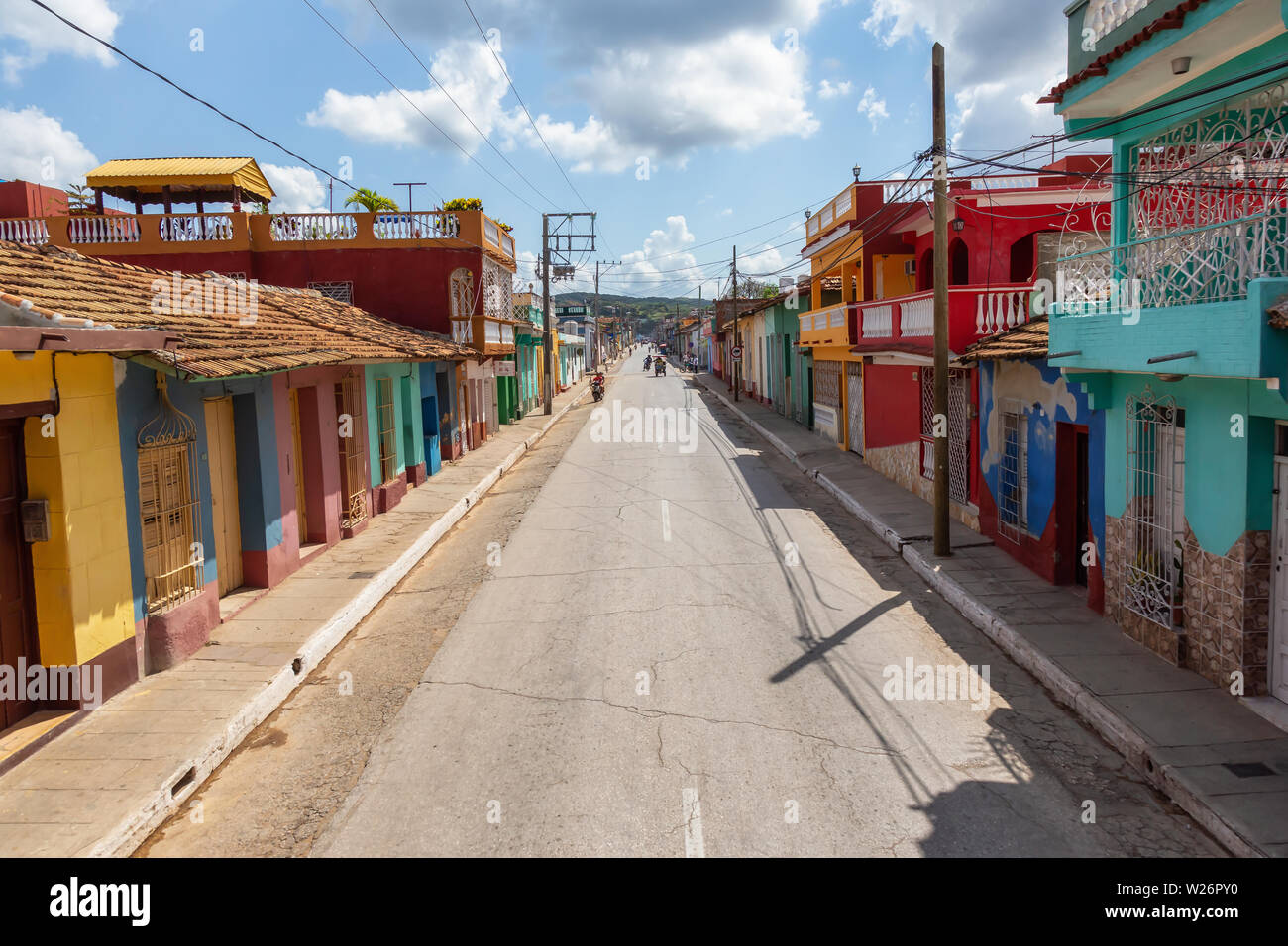 Trinidad, Cuba - June 6, 2019: Aerial view of a road in a small Cuban ...