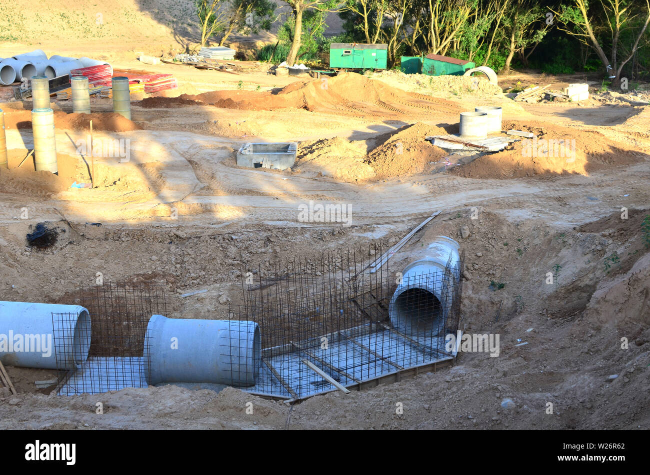 Laying or replacement of underground storm sewer pipes. Installation of ...