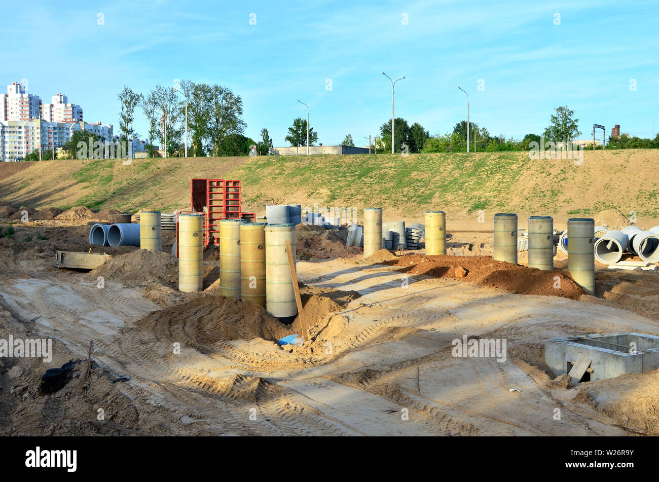 Laying or replacement of underground storm sewer pipes. Installation of ...