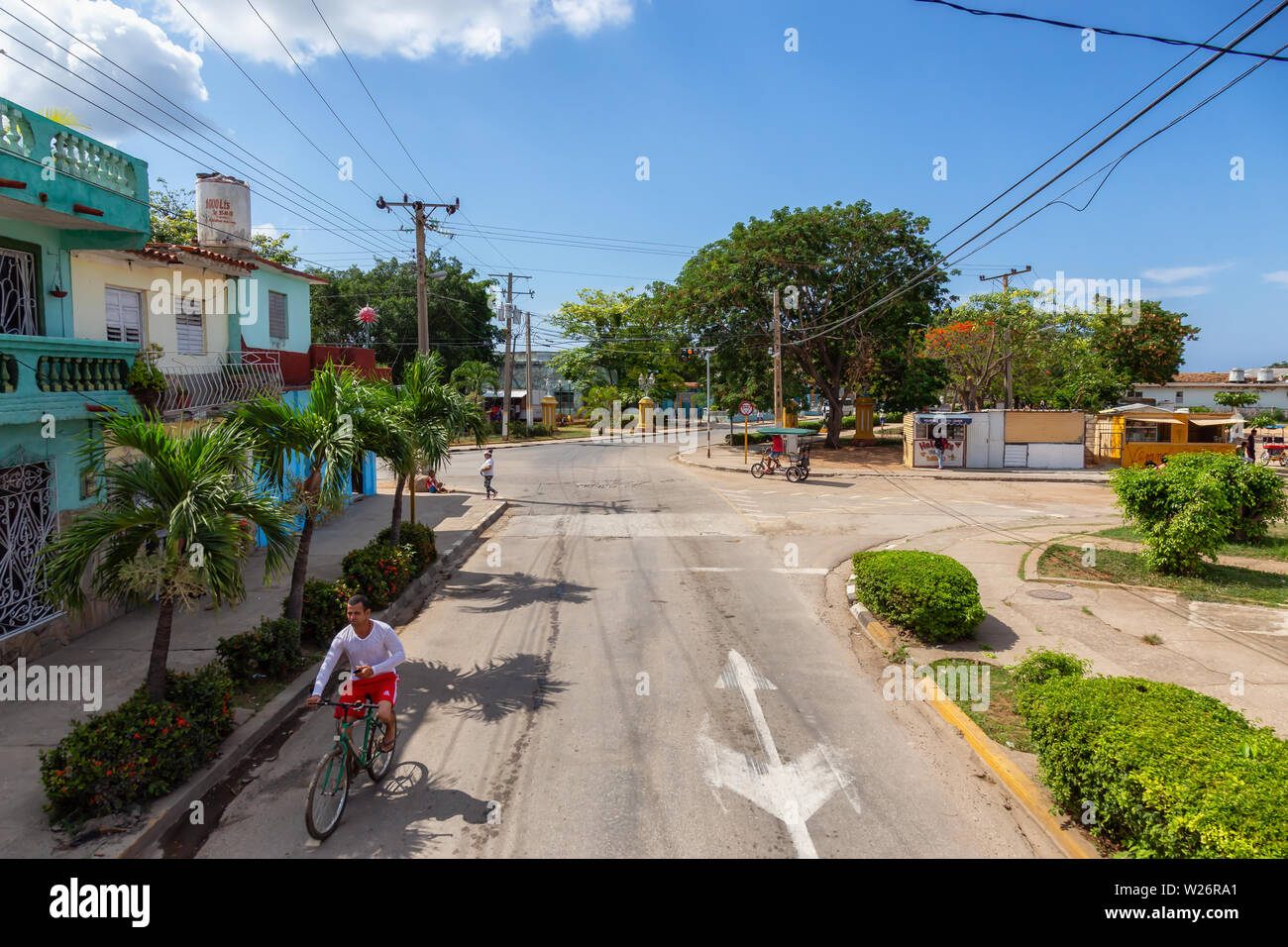Trinidad, Cuba - June 6, 2019: Aerial view of a road in a small Cuban ...