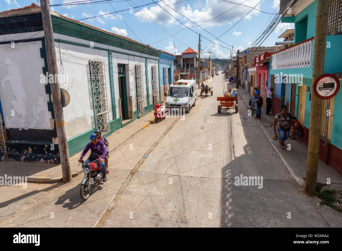 Trinidad, Cuba - June 6, 2019: Aerial view of a road in a small Cuban ...