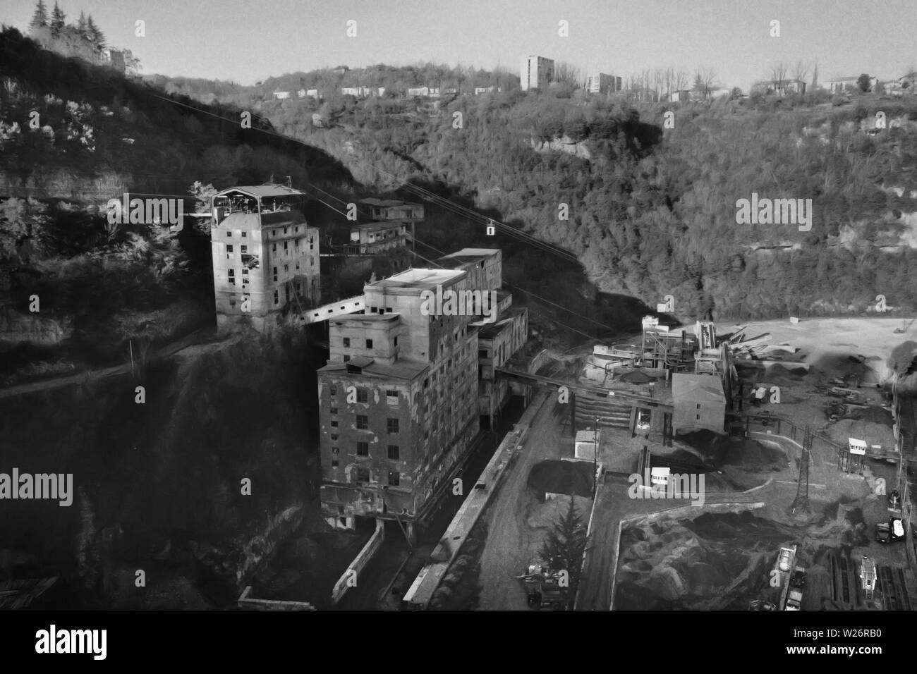 Aerial cable car cars cableway tramway Black and White Stock Photos ...