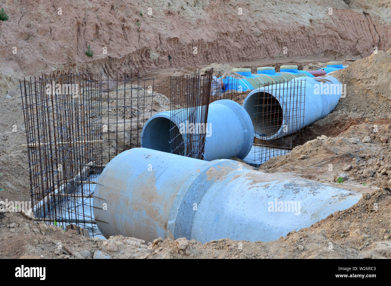 Laying or replacement of underground storm sewer pipes. Installation of ...