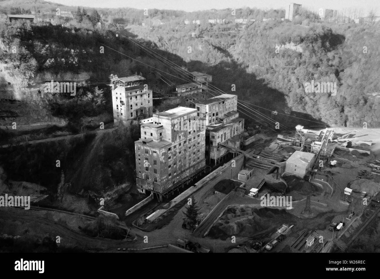 Aerial cable car cars cableway tramway Black and White Stock Photos ...