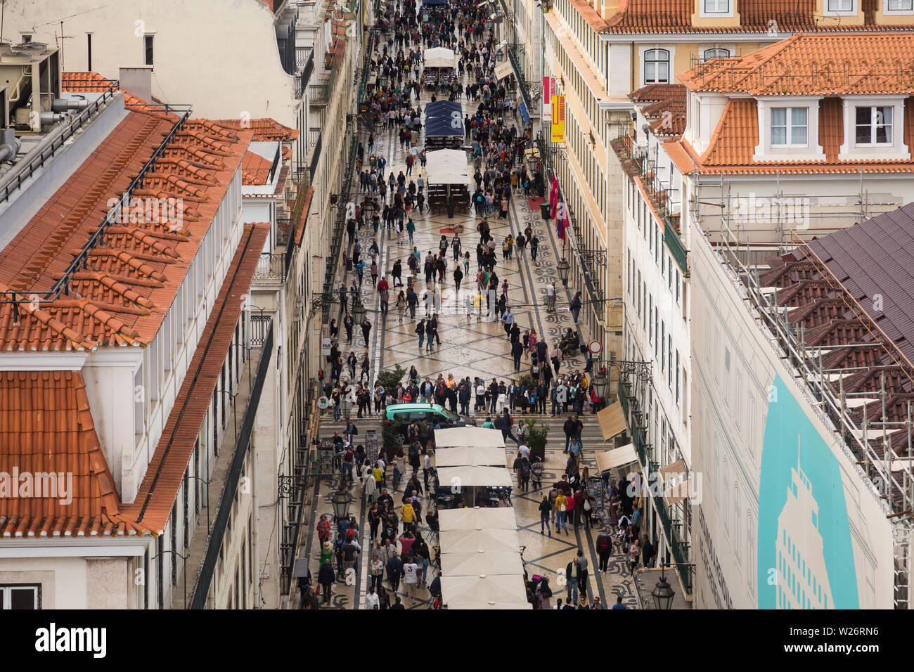 Aerial view from the Arco da Rua Augusta of the pedestrianised ...