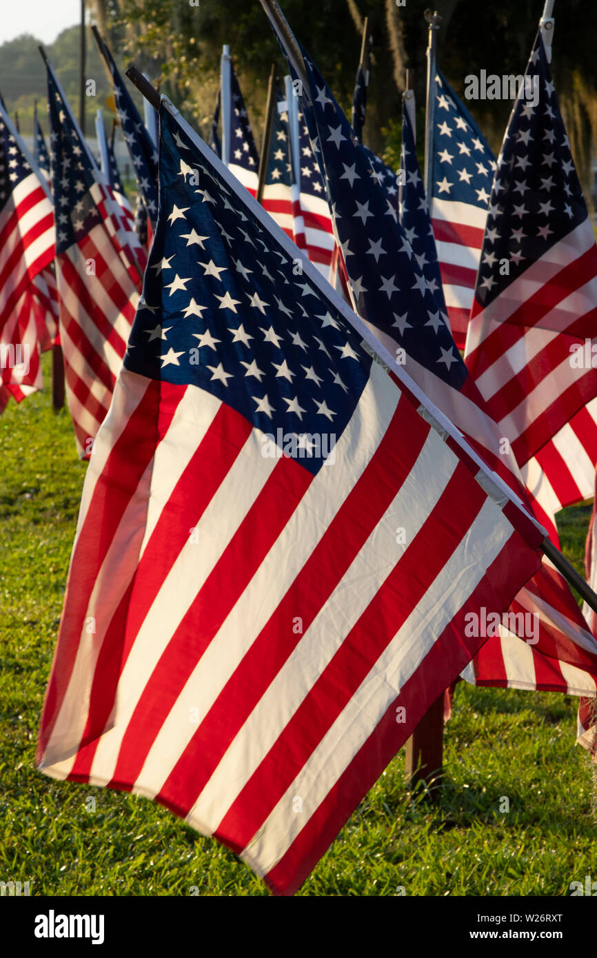 American flags displayed on Independence Day, the 4th. of July Stock ...