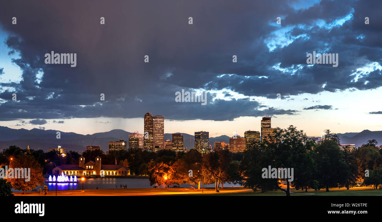 Denver skyline panorama at night Stock Photo - Alamy