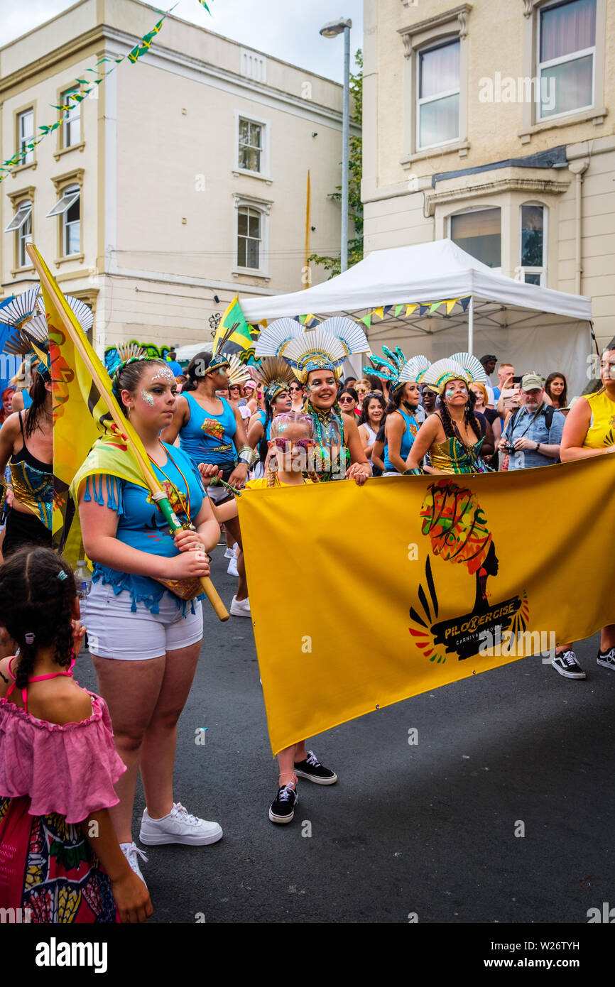 A team of performers march in the parade at St Pauls Carnival, Bristol ...