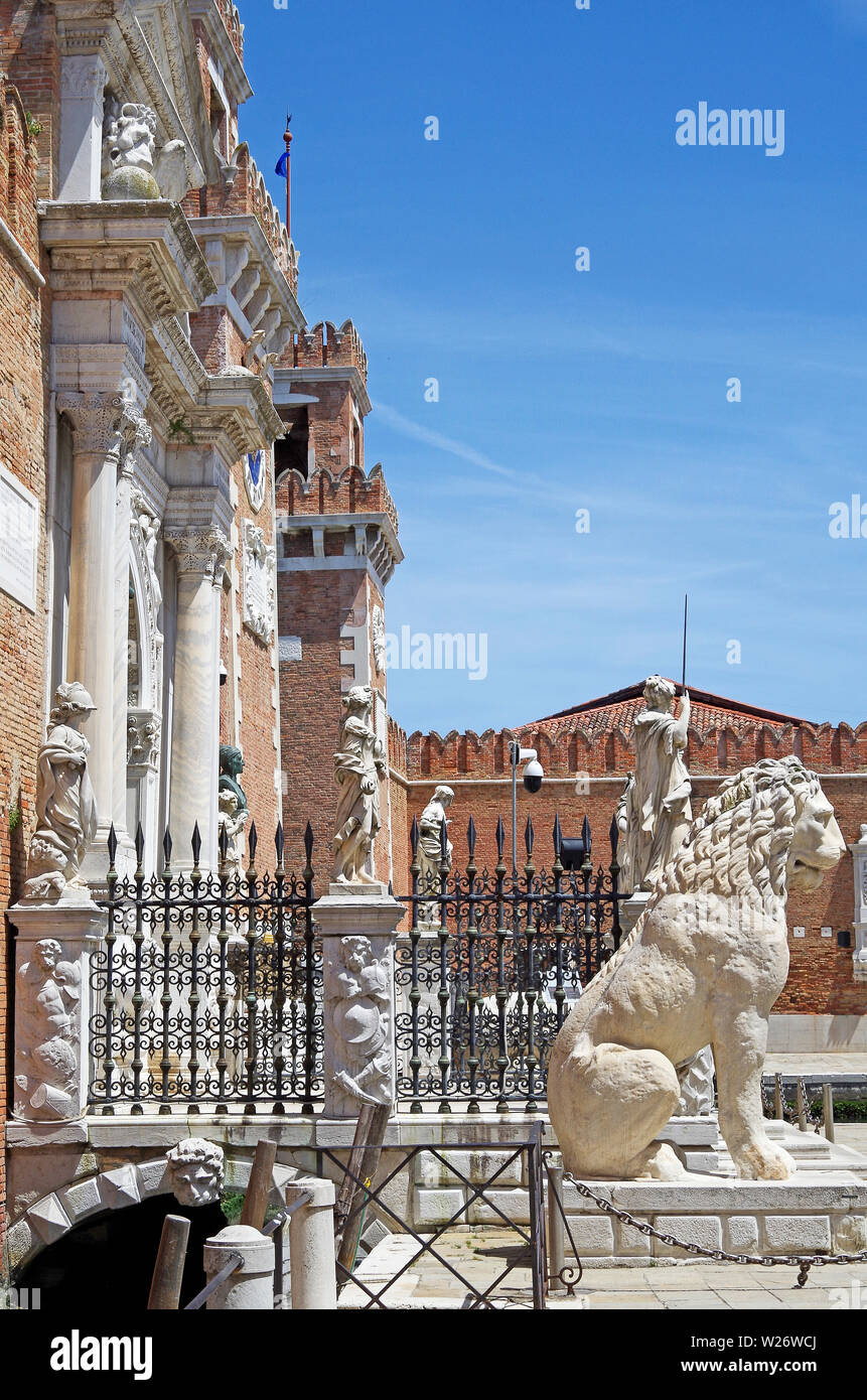 Oblique view of the land gate to the Arsenale in Venice, Italy with its ...