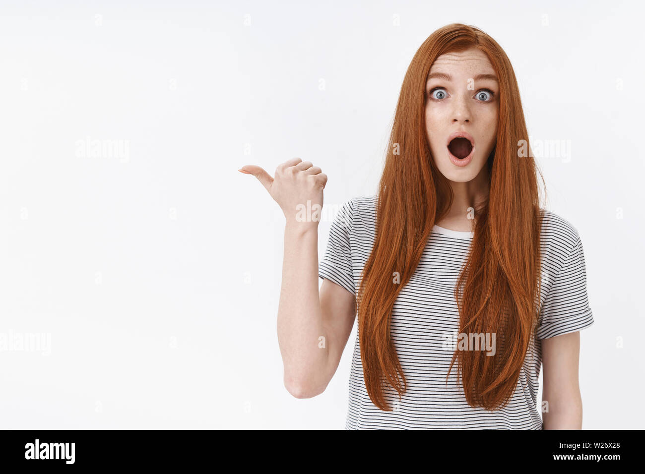 Shocked Impressed Wondered Young Ginger Girl Blue Eyes Staring Stunned