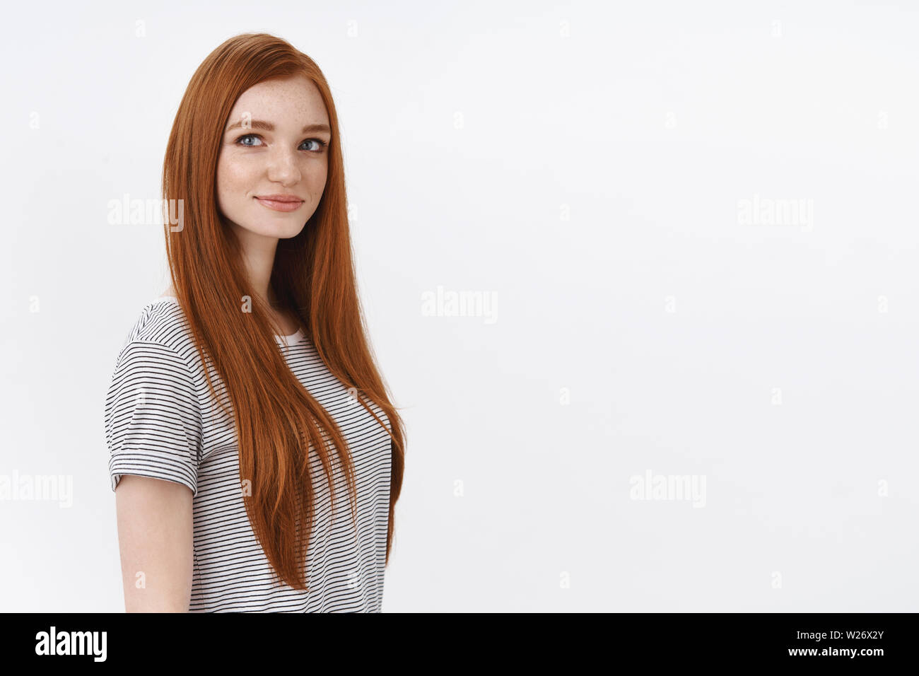 Confident inspired motivated good-looking ginger girl big blue eyes ...