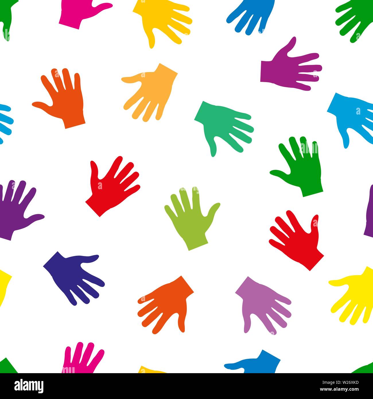 Seamless pattern with multi-colored palm prints. Modern random colors ...