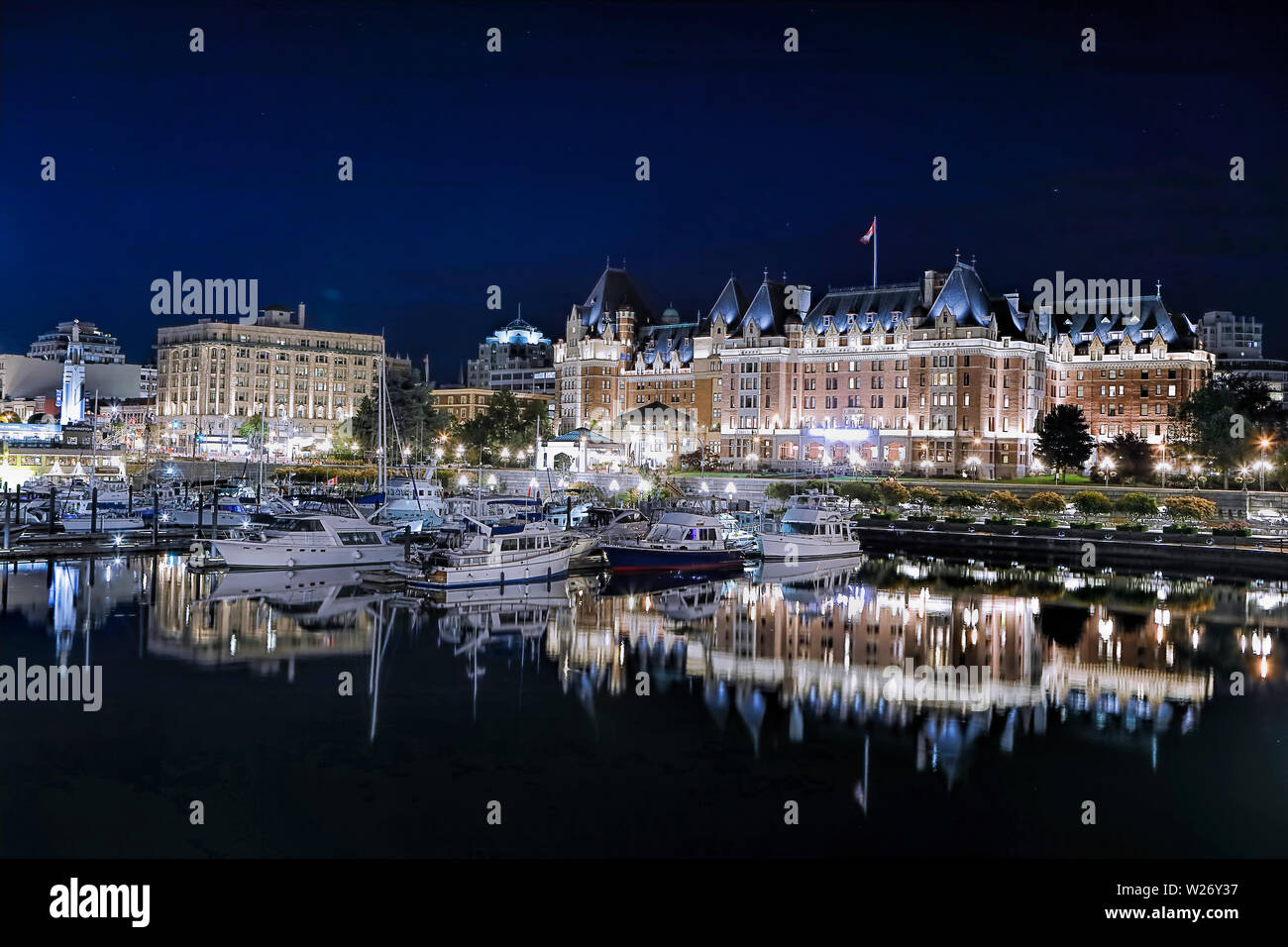 Downtown Victoria BC at the inner harbor just after dusk Stock Photo ...
