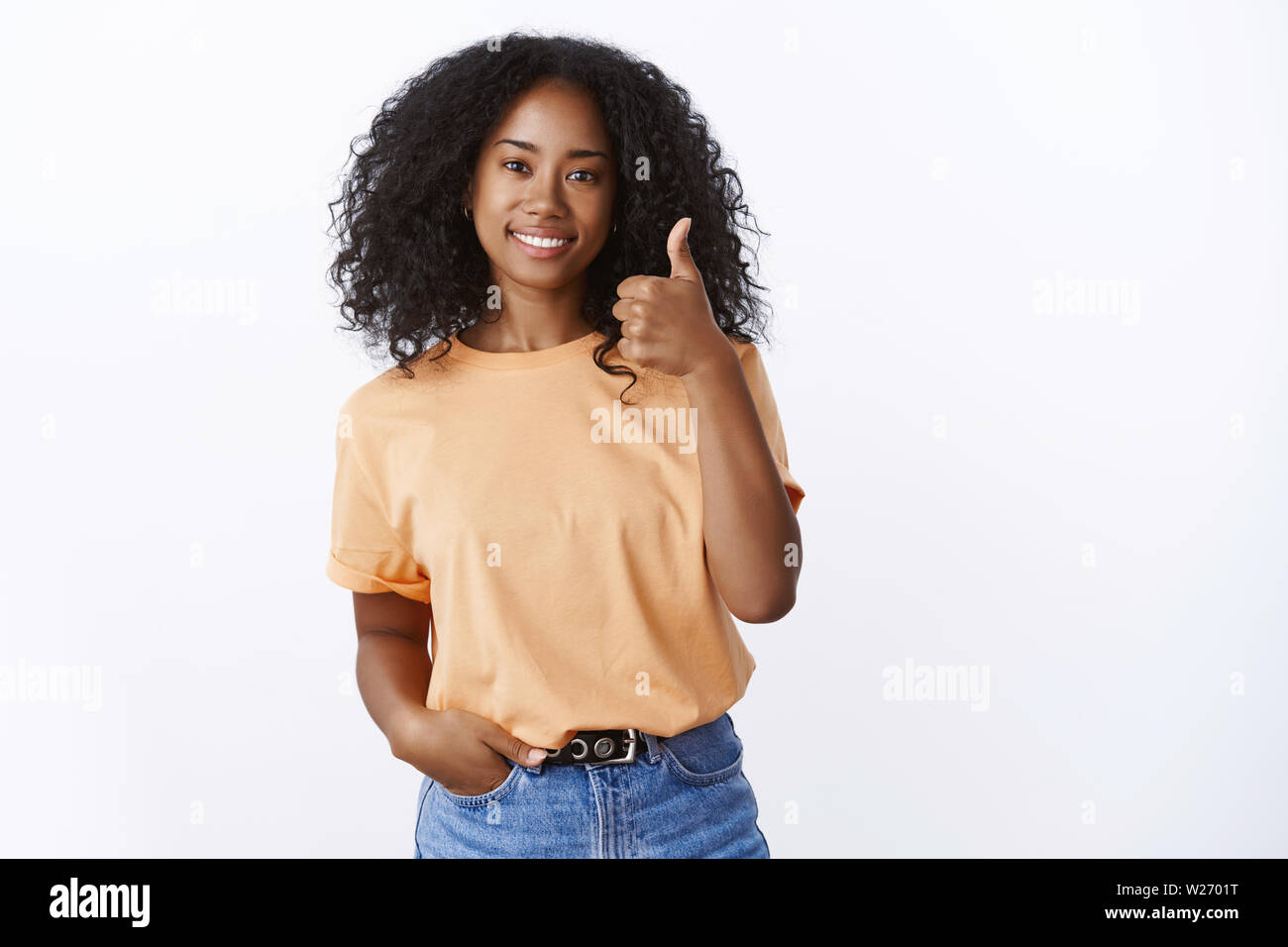 Nice job, not bad. Portrait proud satisfied good-looking female ...