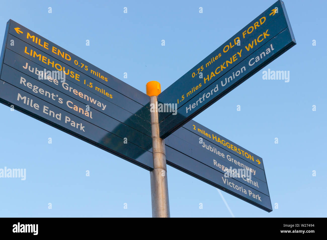 London direction sign pointing the way to city places and parks Stock ...