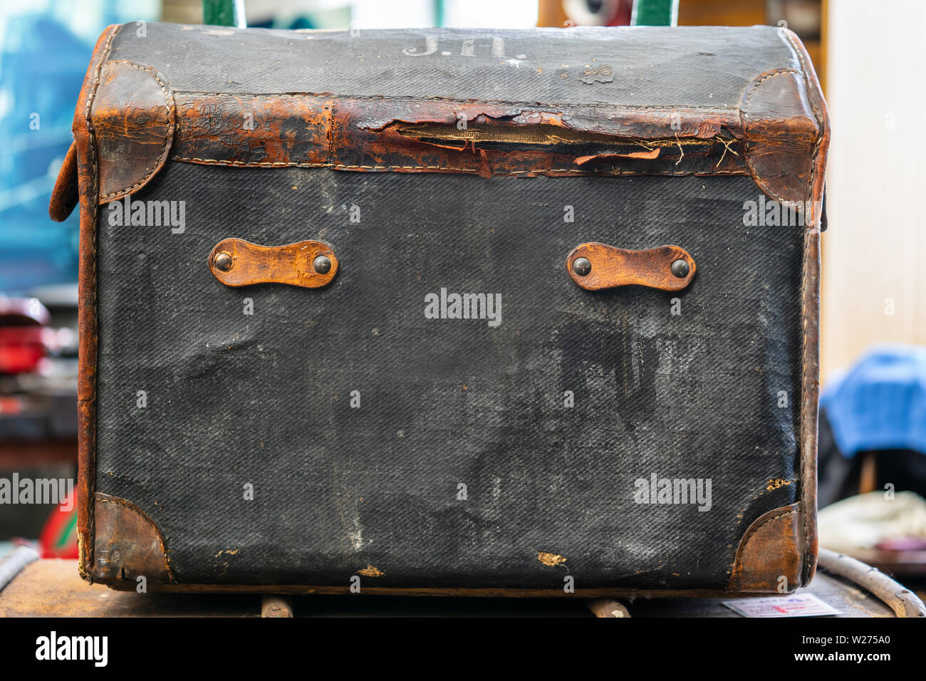 Train Station Vintage Luggage.Vintage Pile of Ancient Suitcases. Travel ...