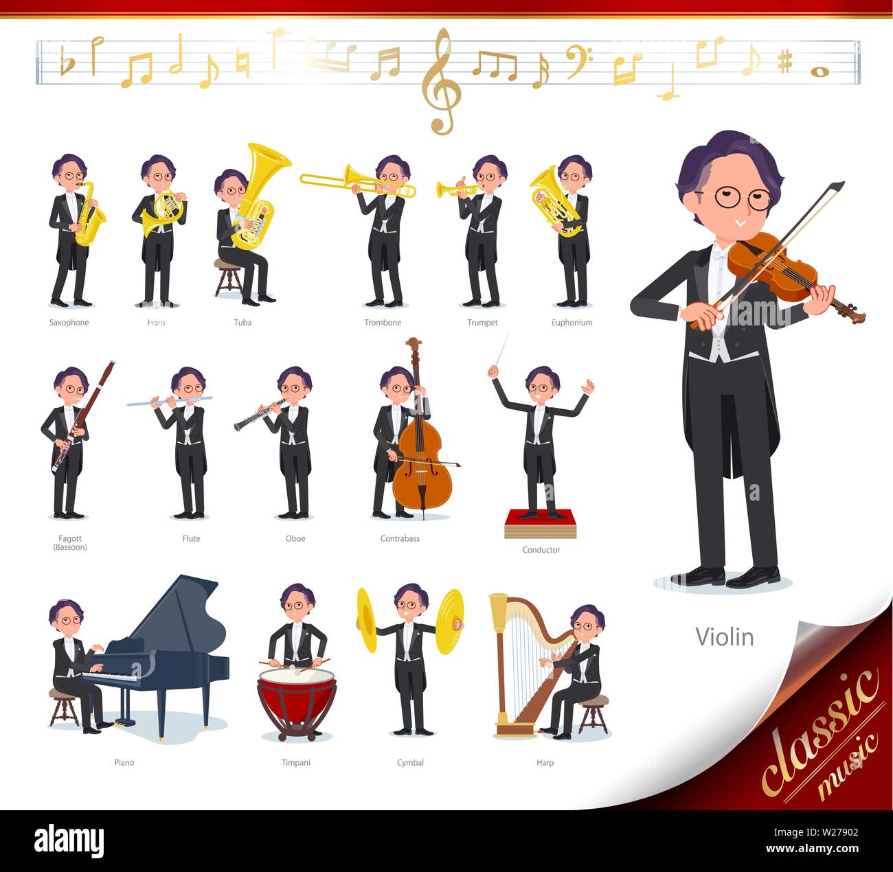 A set of men wearing a tail-coat on classical music performances.There ...