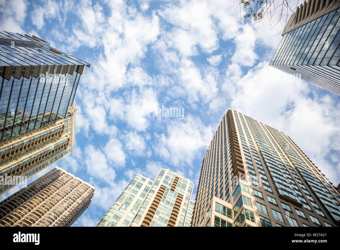 Chicago, Illinois. USA, Cityscape, spring day. City high rise buildings ...