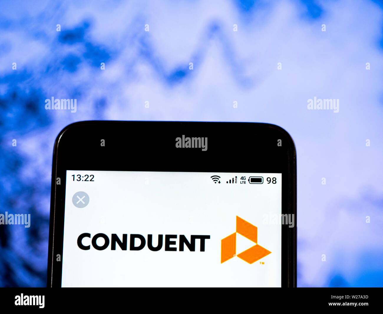 In this photo illustration the Conduent Inc. logo is seen displayed on ...