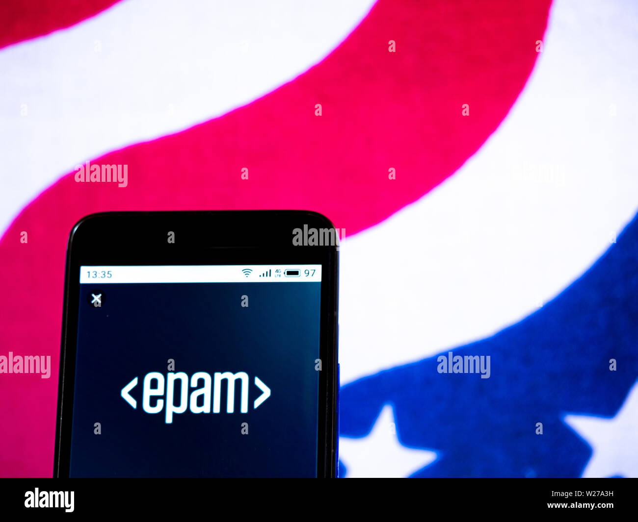 In this photo illustration the EPAM Systems, Inc. logo is seen ...
