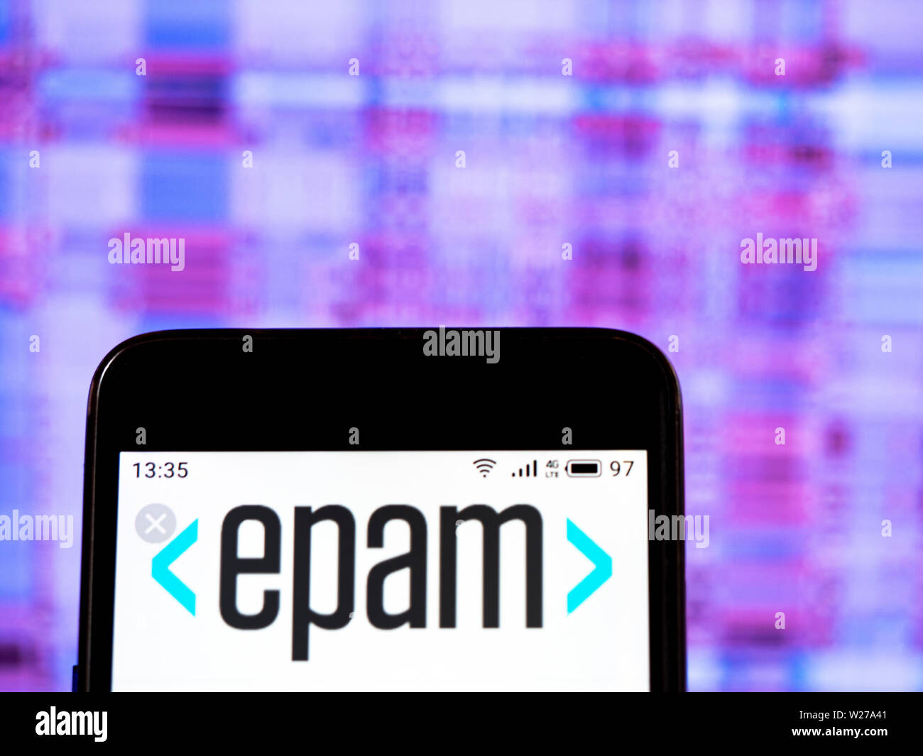 In this photo illustration the EPAM Systems, Inc. logo is seen ...