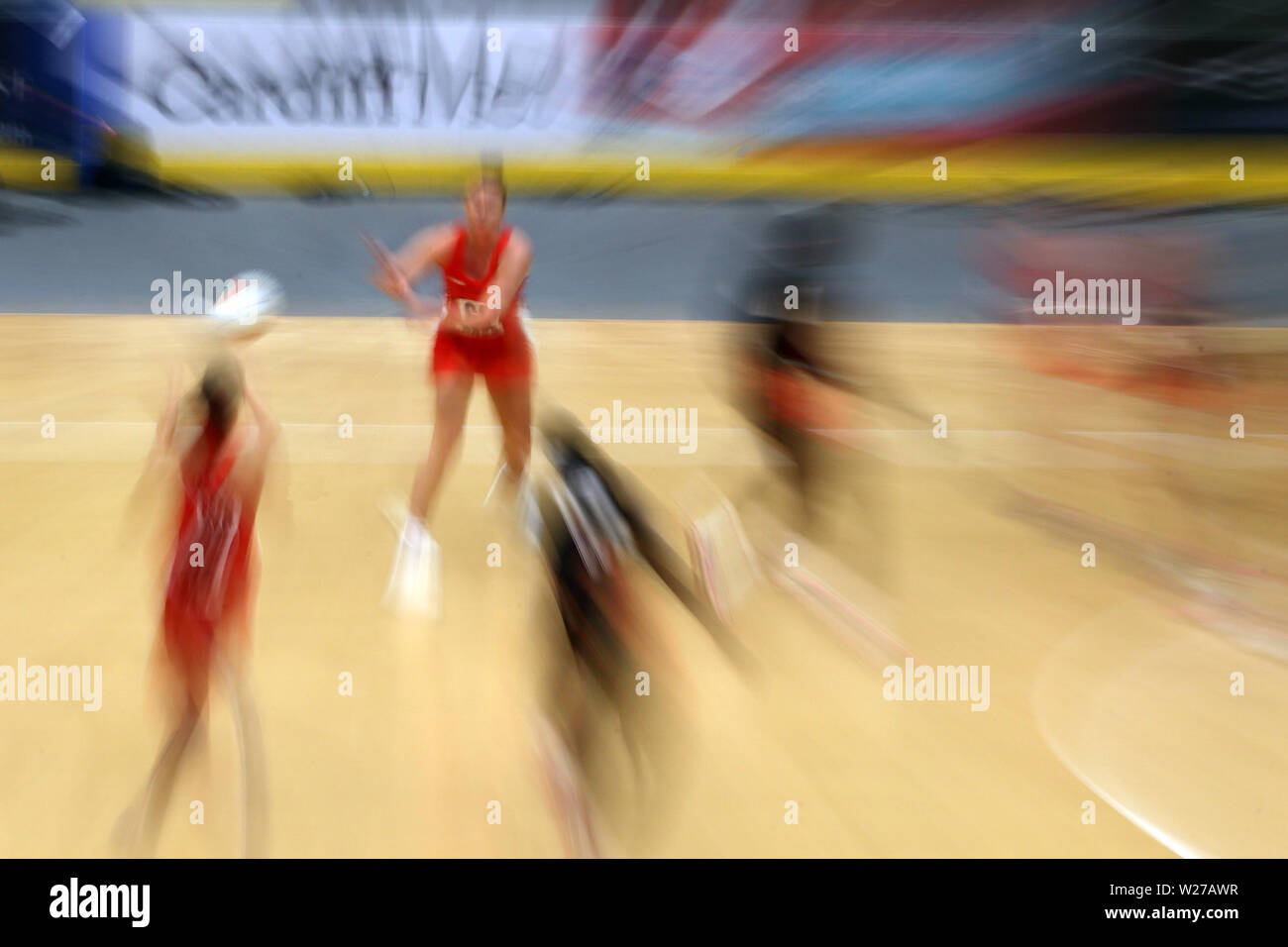 Cardiff, UK. 06th July, 2019. action from Wales (in red) v Malawi ...