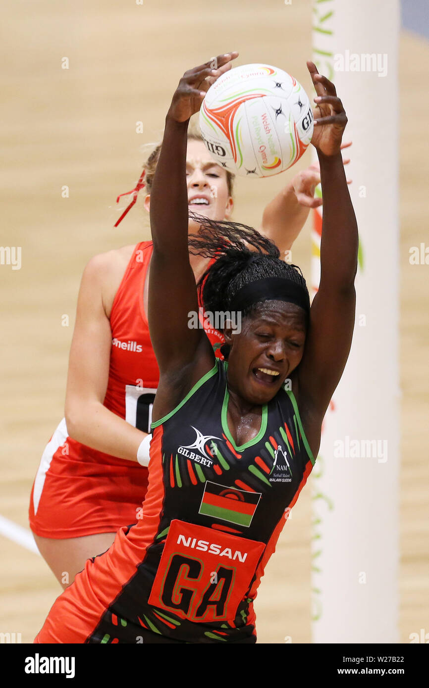 Cardiff, UK. 06th July, 2019. action from Wales (in red) v Malawi ...