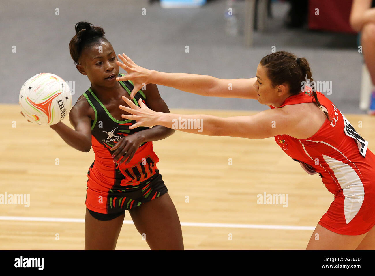 Cardiff, UK. 06th July, 2019. action from Wales (in red) v Malawi ...