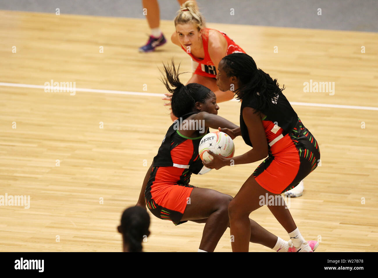 Cardiff, UK. 06th July, 2019. action from Wales (in red) v Malawi ...