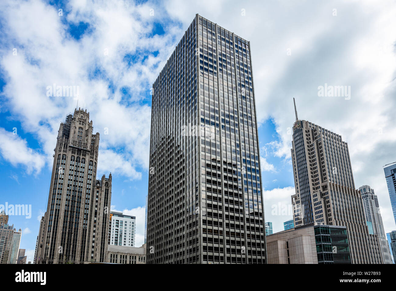 Chicago, Illinois. USA, Cityscape, spring day. City high rise buildings ...