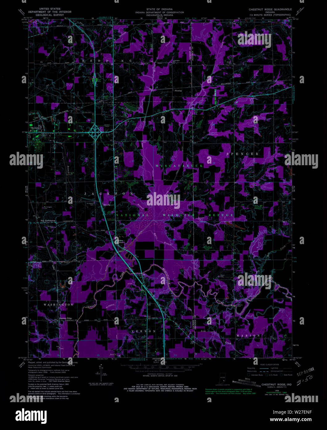 USGS TOPO Map Indiana IN Chestnut Ridge 159603 1959 24000 Inverted ...