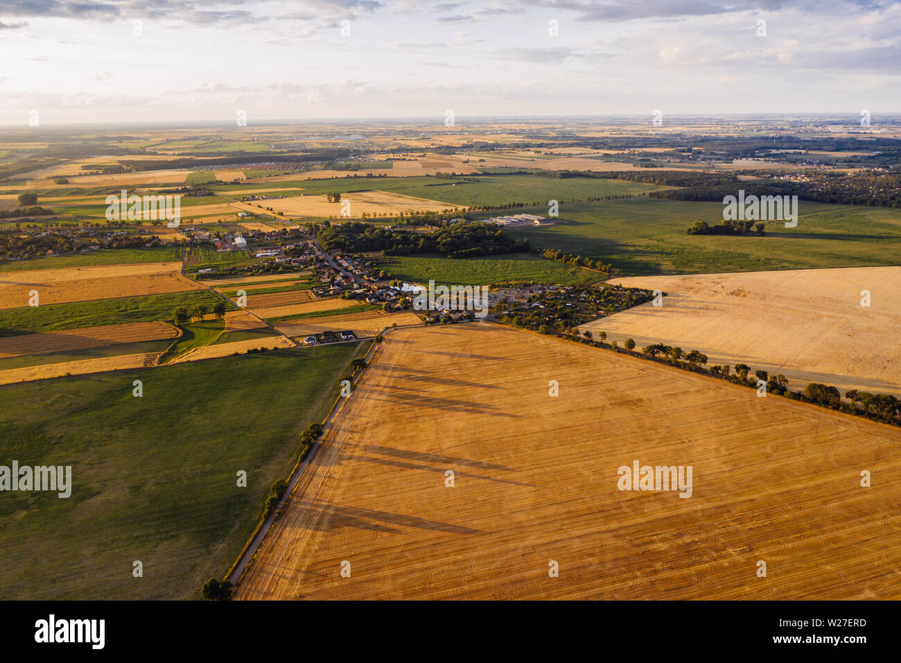 Aerial drone photography of farm lands. Agricultural parcels of flat ...
