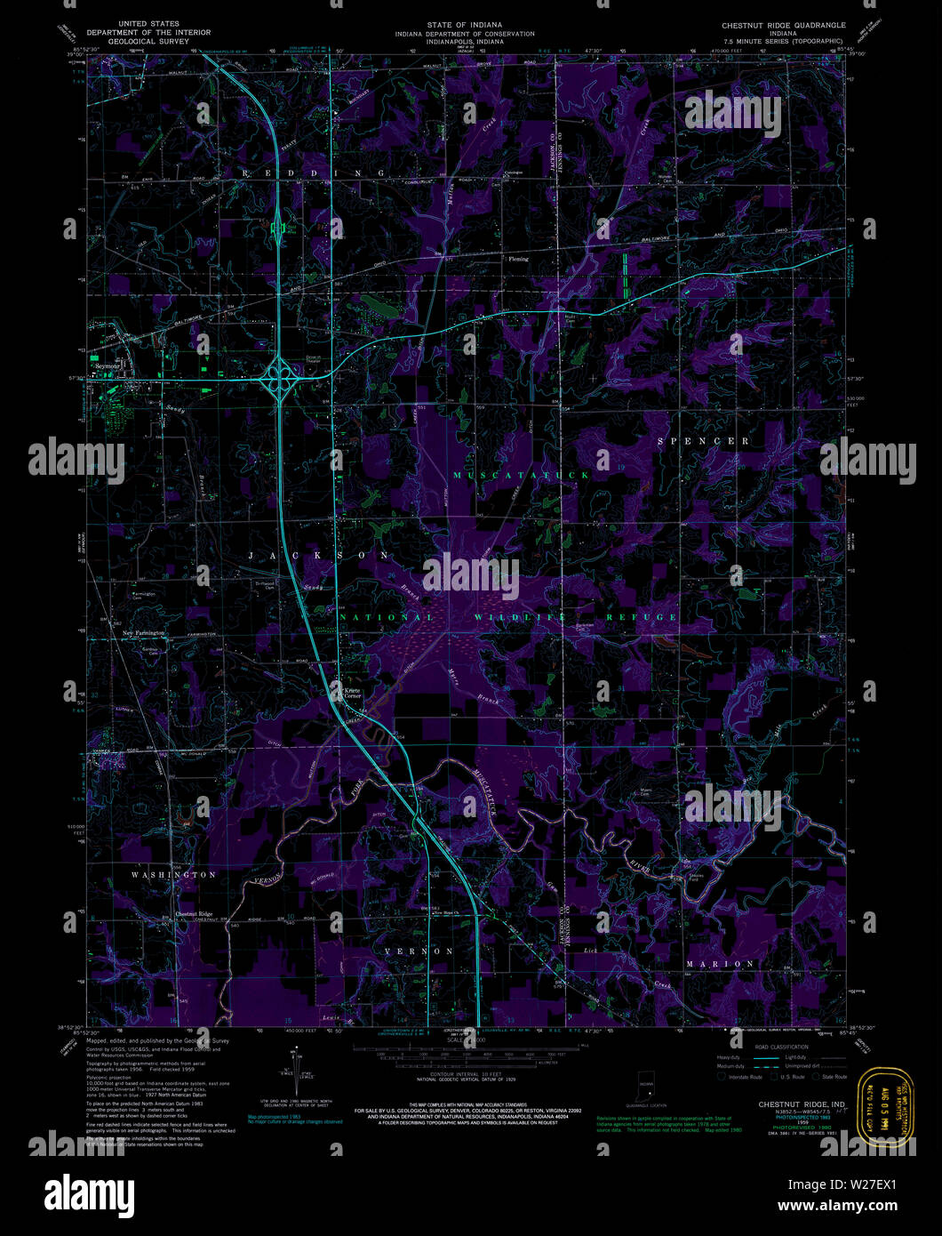 USGS TOPO Map Indiana IN Chestnut Ridge 159604 1959 24000 Inverted ...