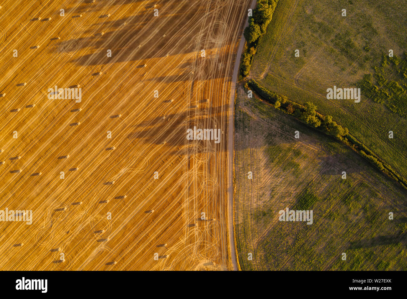 Aerial drone photography of farm lands. Agricultural parcels of flat ...