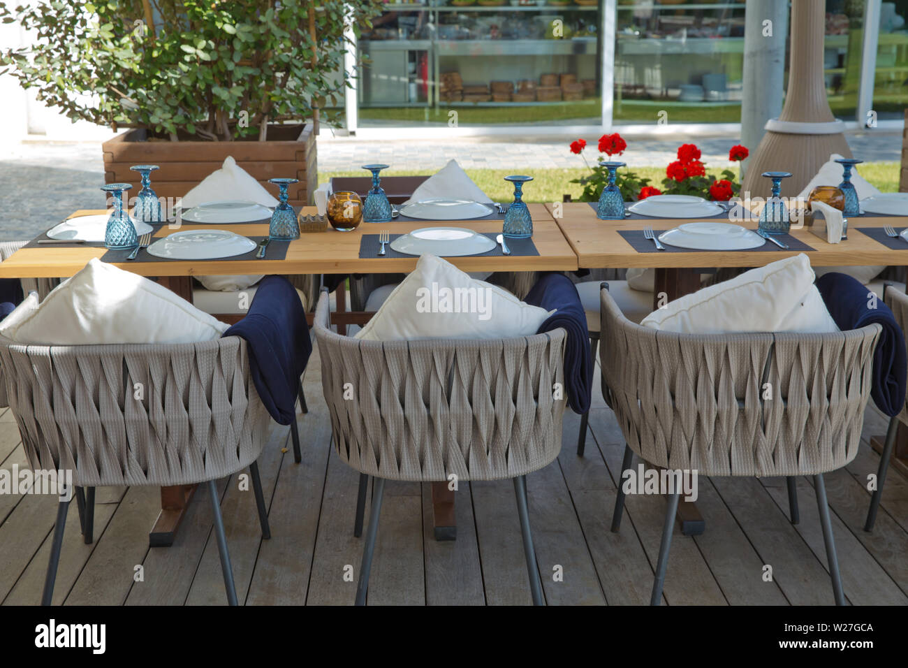 Table set up for dinning room. luxury dinning room with wooden table at ...