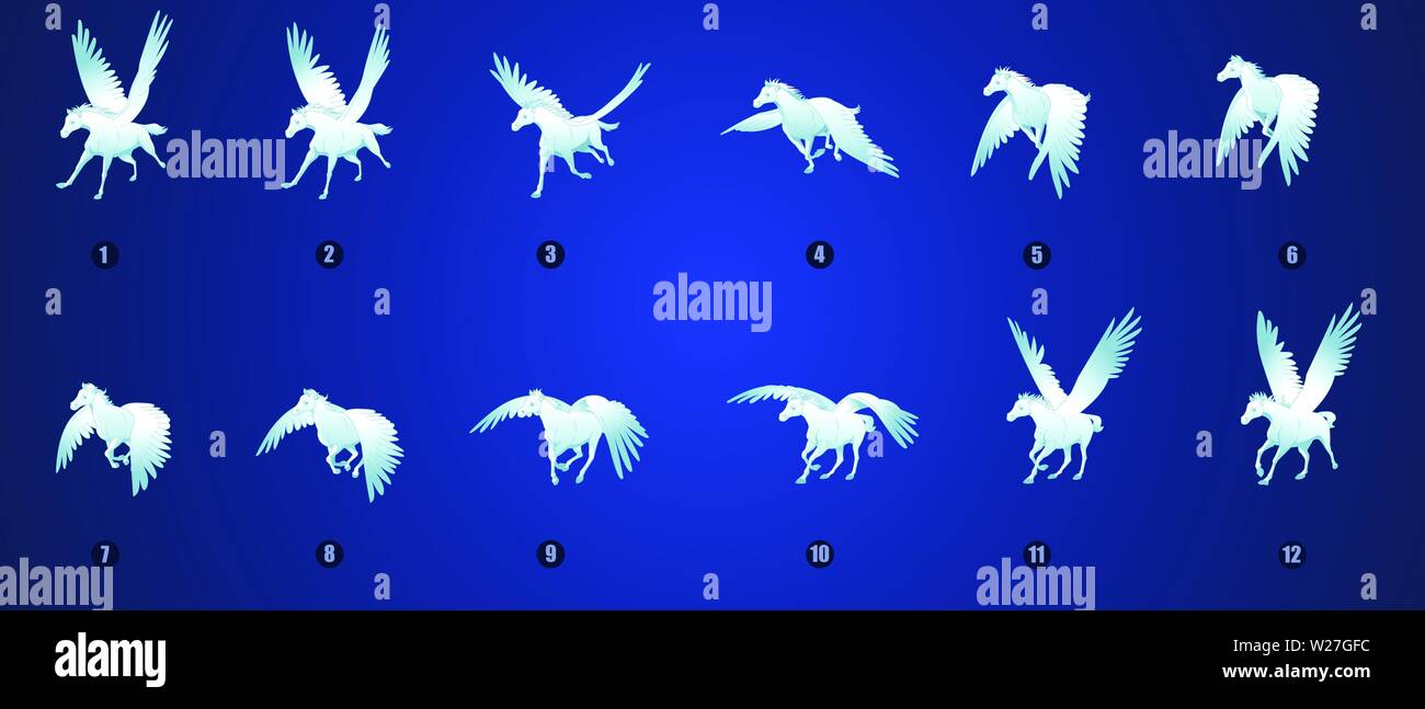 Pegasus run and flyinfg cycle vector silhouette, loop animation vector Stock Vector Image & Art ...
