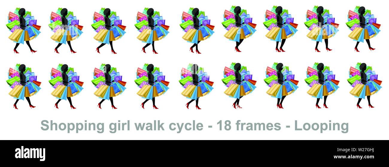 Girl Walk Cycle Animation Sprites Loop Animation Sprite Sheet Vector Stock Vector Image And Art