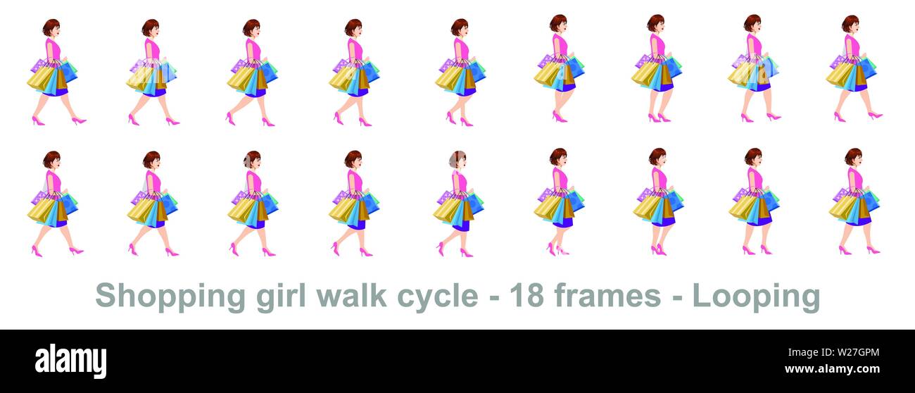 Girl Walk Cycle Animation Sprites Loop Animation Sprite Sheet Vector Stock Vector Image And Art