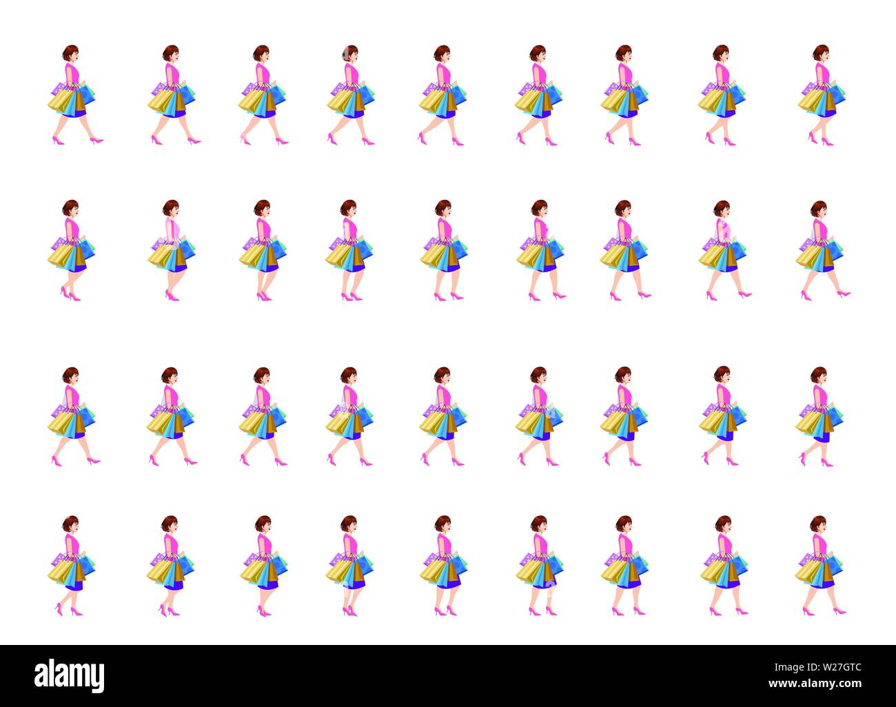 Girl Walk Cycle Animation Sprites Loop Animation Sprite Sheet Vector Stock Vector Image And Art