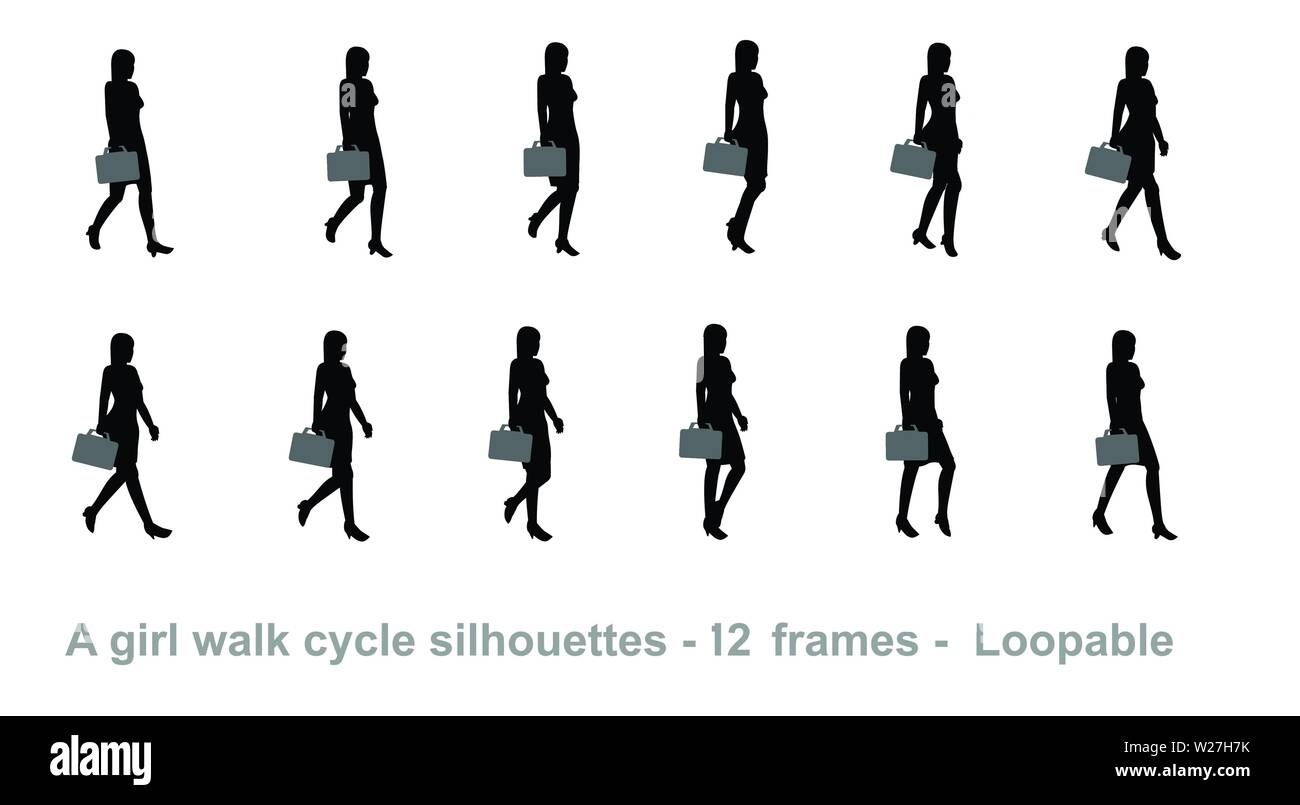 Business Girl walk cycle animation sprites, Loop animation sprite sheet ...