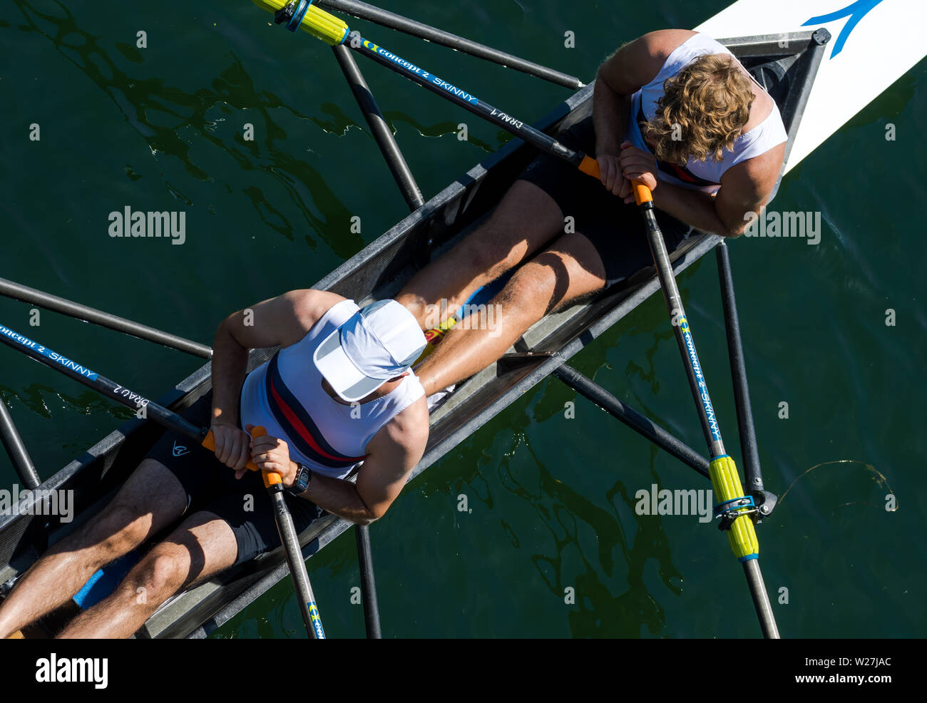 Two Male Rowers In A Double Racing Boat Stock Photo - Alamy